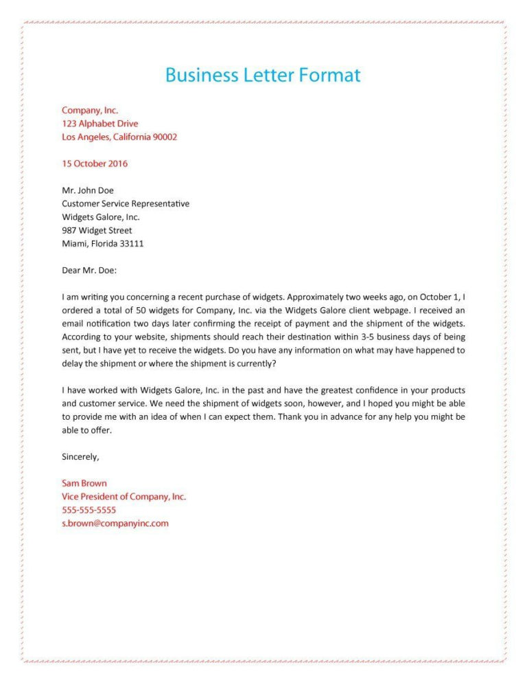 Formal Business Letter Format Sample - Business Letter Format
