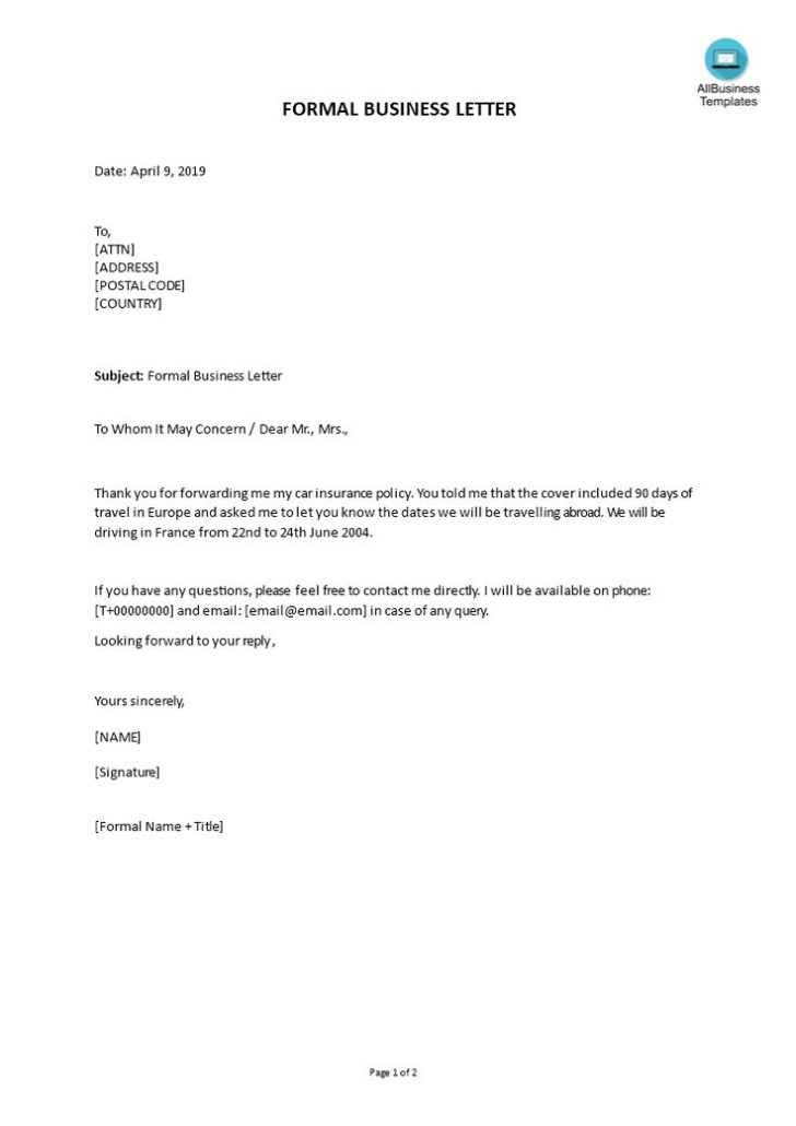 Business Letter Template 2020 - Business Letter Format