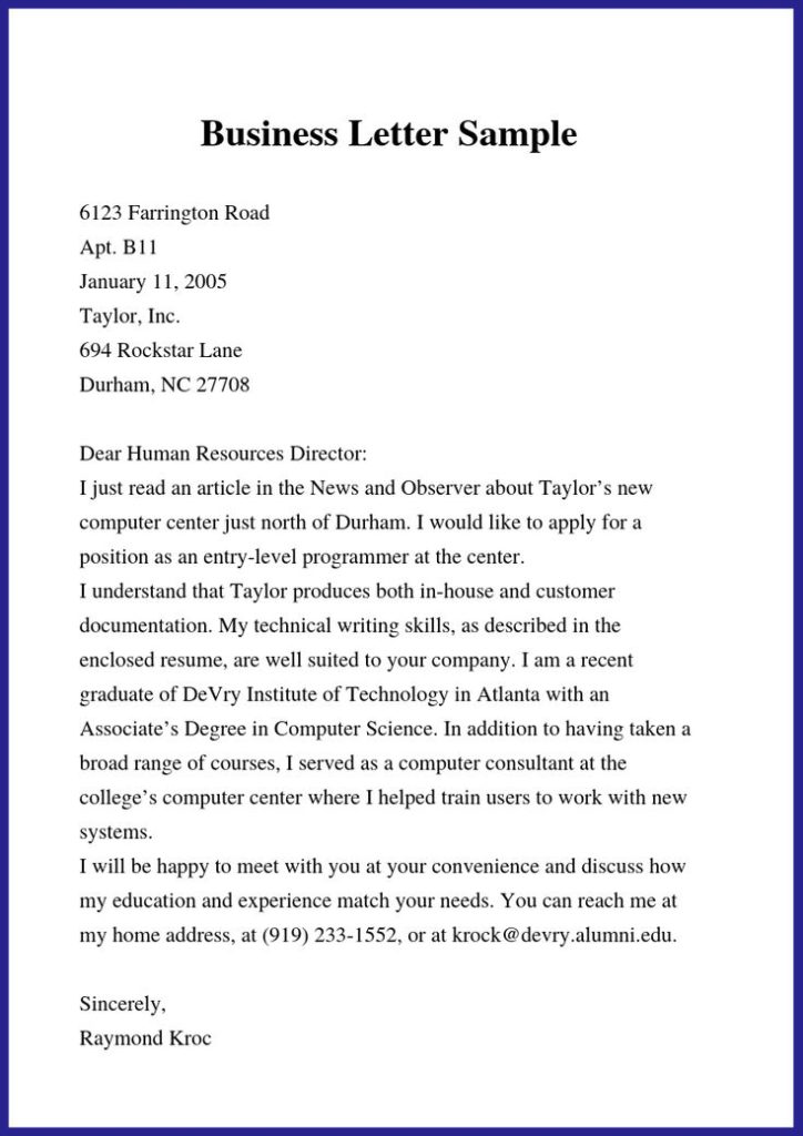 Example Of A Business Letter - Business Letter Format
