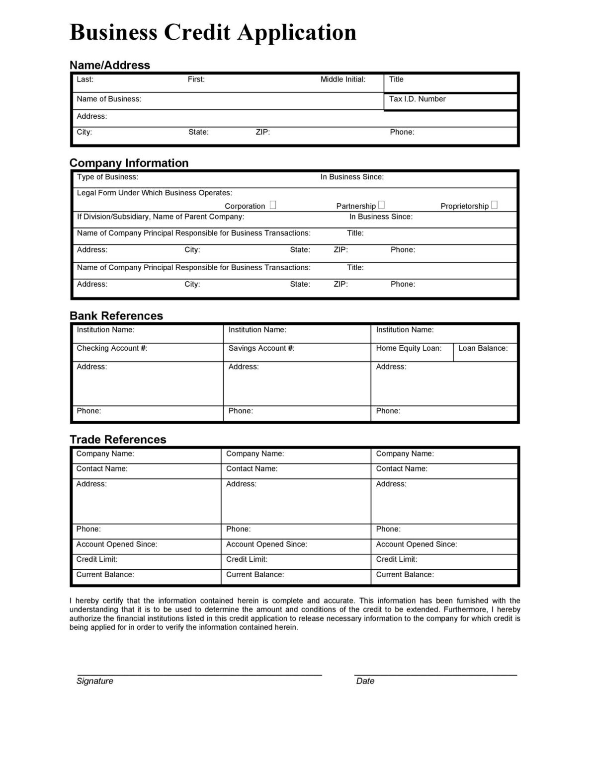 Printable Credit Application Form For Businesses - Business Letter Format