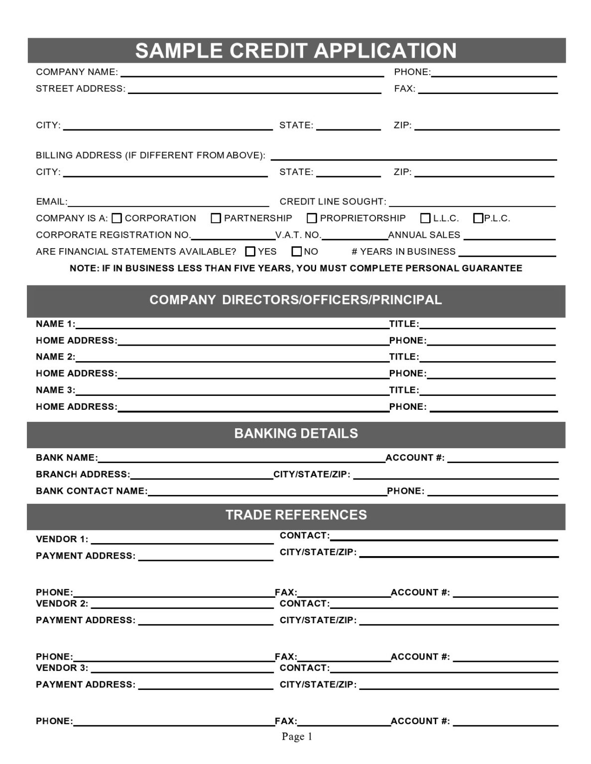 Printable Business Credit Application Form - Business Letter Format
