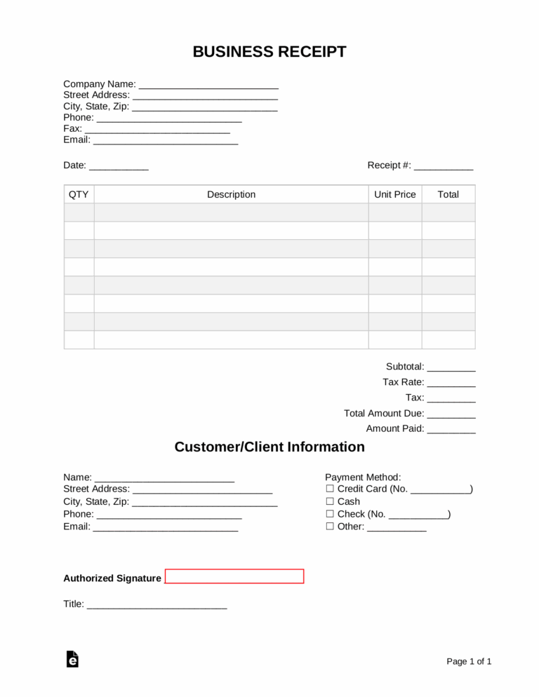 Free Printable Receipts For Business - Business Letter Format