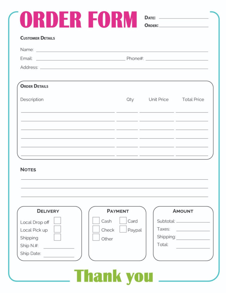Printable Small Business Order Forms - Business Letter Format
